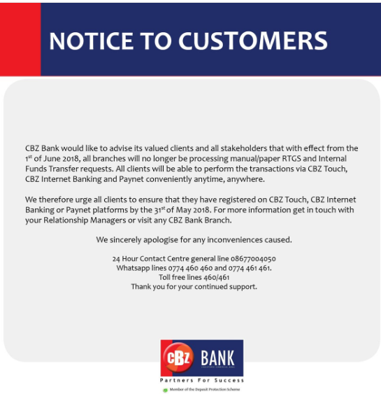 No More Manual/Paper RTGS For CBZ Customers As The Bank Goes Paperless ...