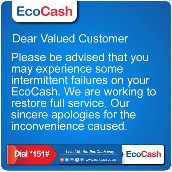 EcoCash Says Its Service Is Currently Facing Challenges - Techzim