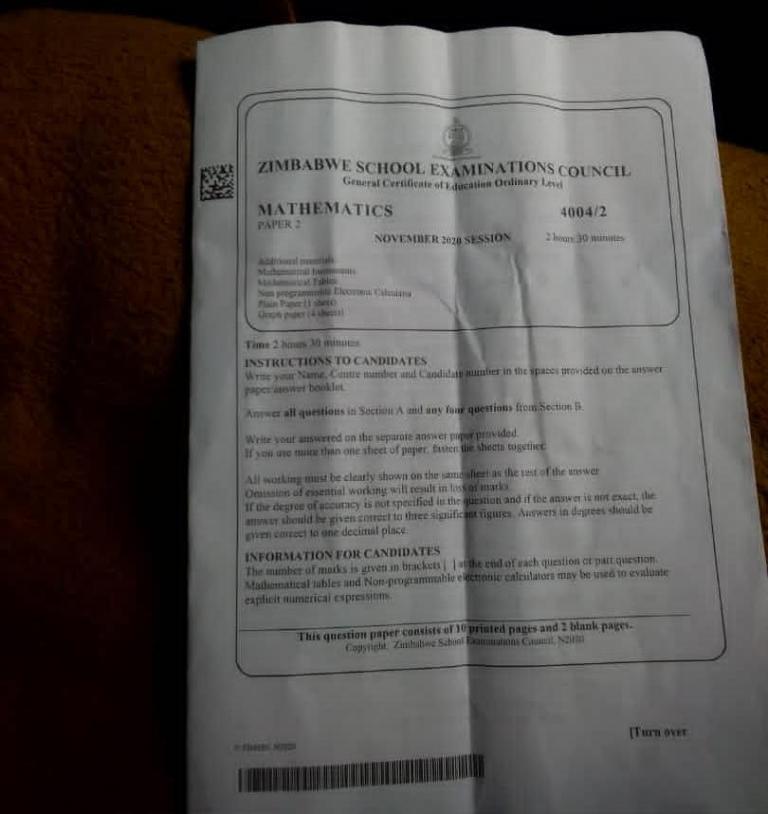 ZIMSEC O level Maths Paper 2 Supposedly Leaked - Techzim